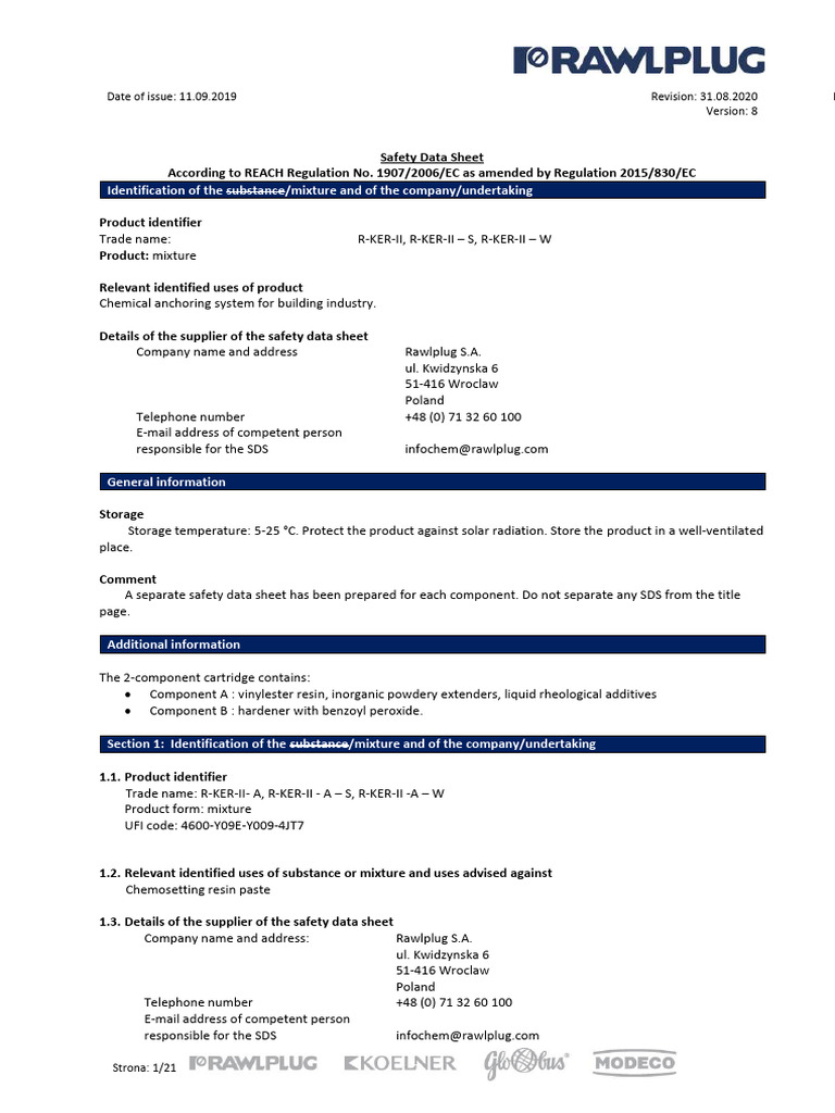 SDS R-Ker-Ii A+b 31.08.2020 en | PDF | Waste | Toxicity