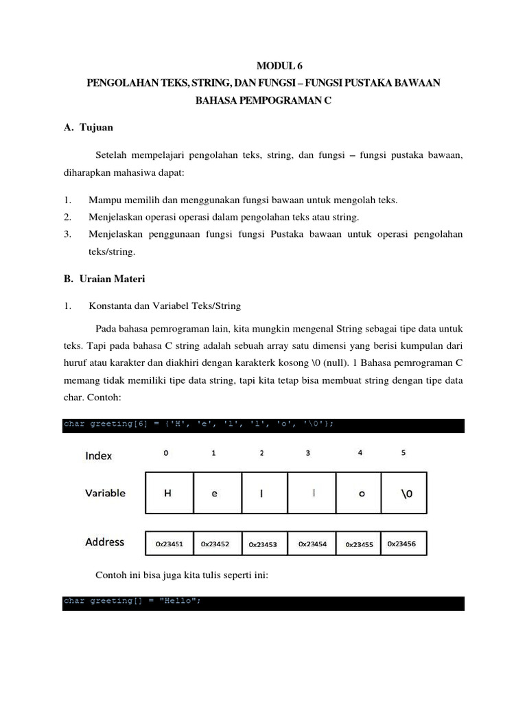 Fungsi Pustaka dan Pengolahan String C | PDF