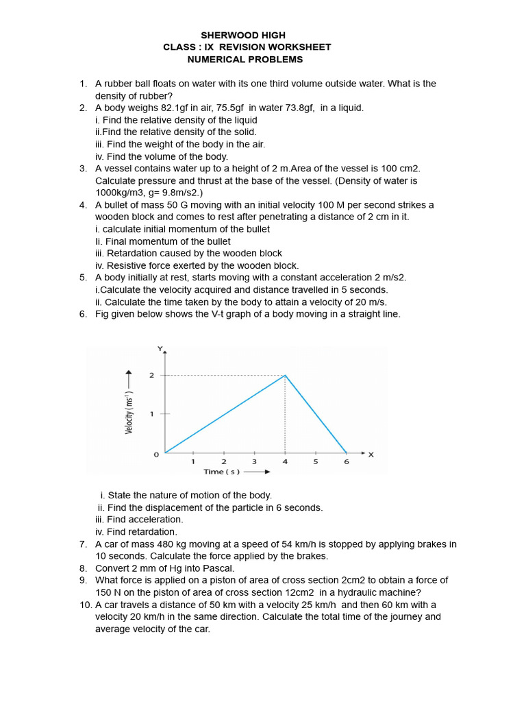 Ix Revision Worksheet - Numericals | PDF