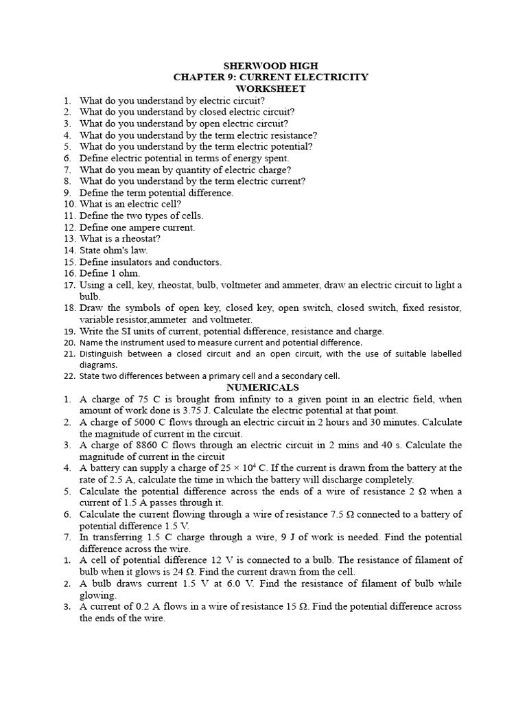 Revision Worksheet 2 - Ix | PDF | Voltage | Metrology