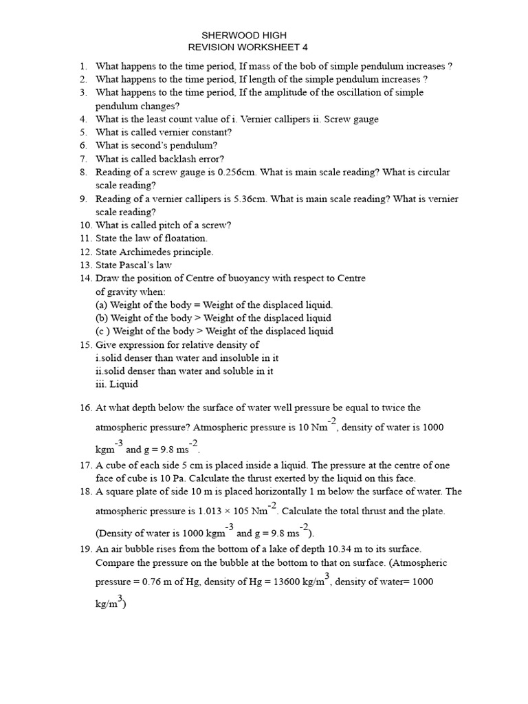 Revision Worksheet 4 | PDF
