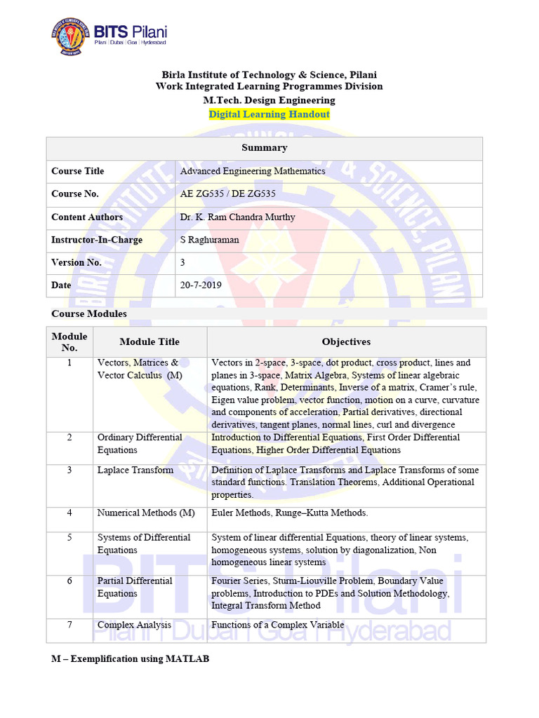 De ZG535 Course Handout | PDF | Partial Differential Equation ...