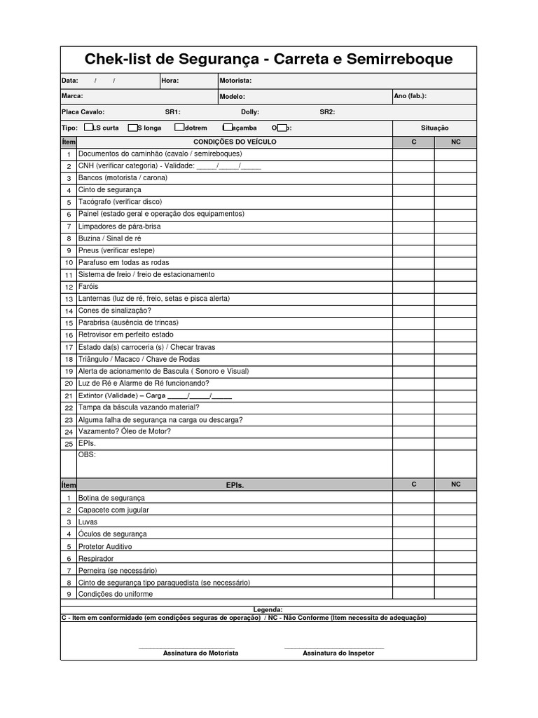 Checklist de Segurança para Caminhões | PDF