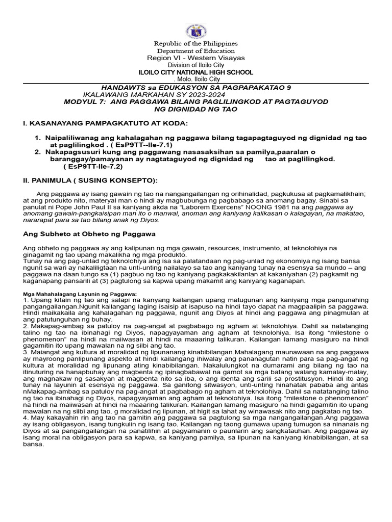 EsP 9 Modyul 7 8 | PDF