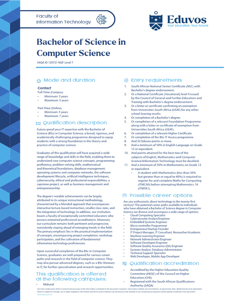 2024 Factsheet Bachelor of Science in Computer Science | PDF | Databases | Internet & Web
