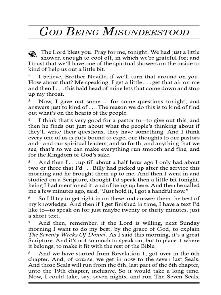 61-0723E God Being Misunderstood VGR | PDF | Baptism | God The Father