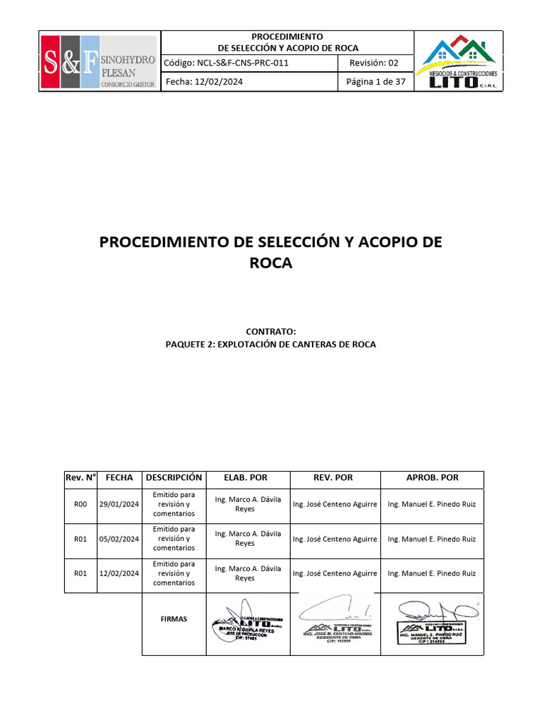 NCL-SF-CNS-PRC-011 Rev.02 Proc. de Selección y Carguío de Roca | PDF | Paramédico