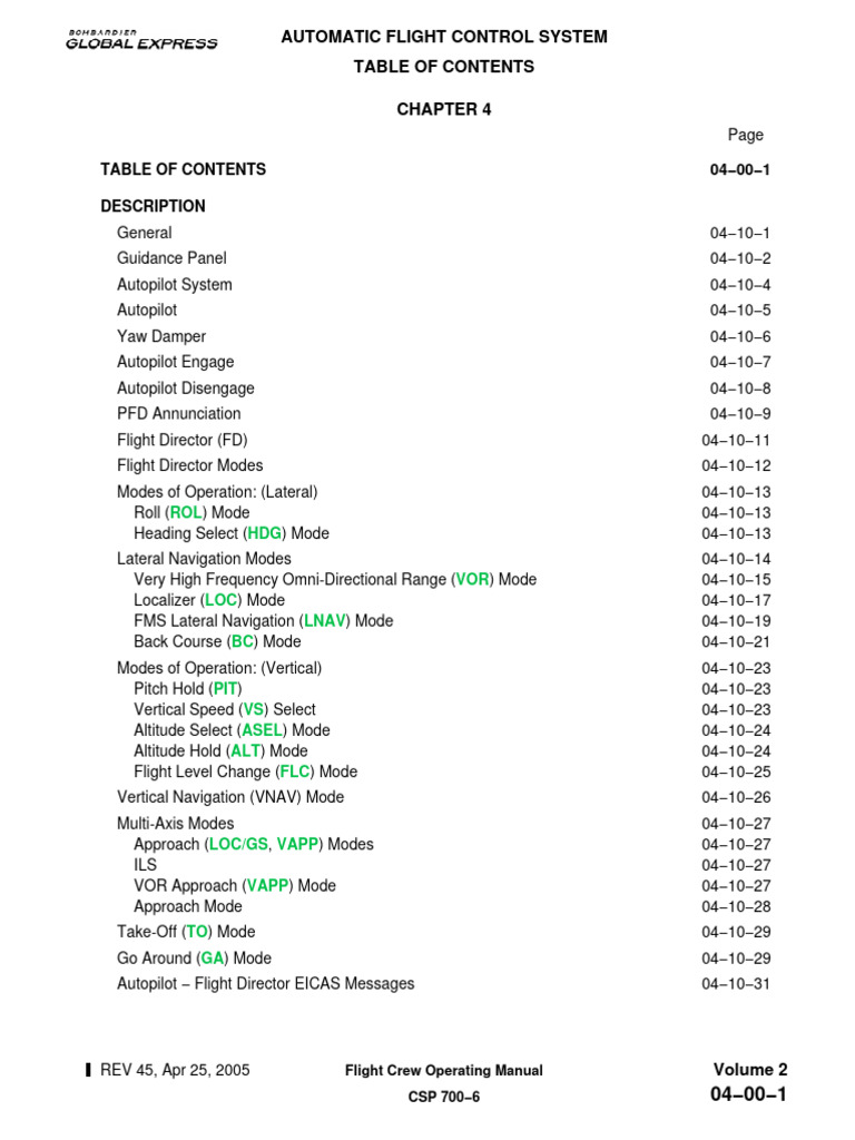 Global Express XRS-Automatic Flight Control System | PDF