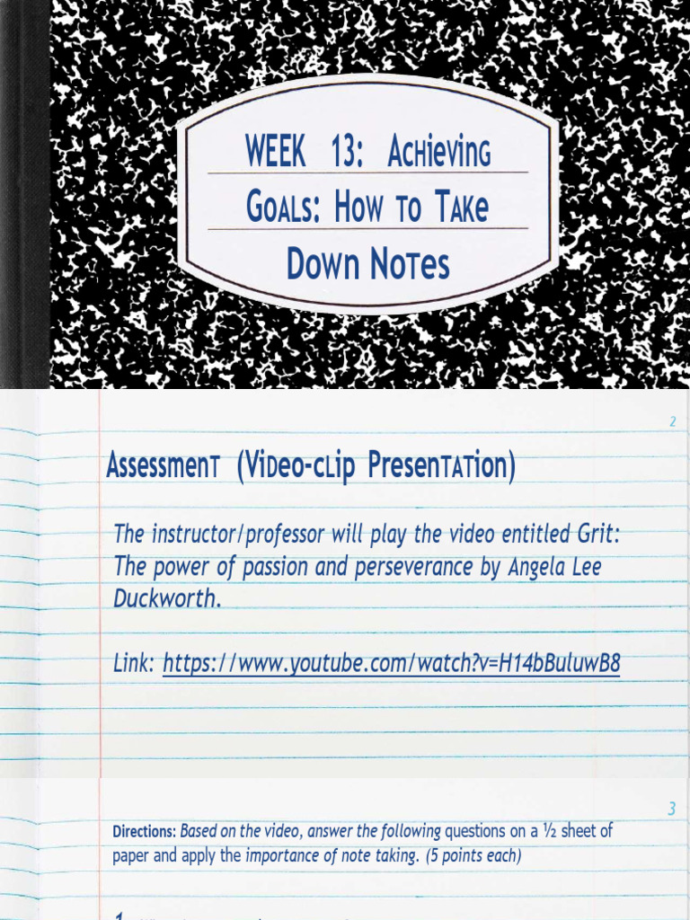 WEEK 13 Achieving Goals - How To Take Down Notes 2 | PDF | Grit ...