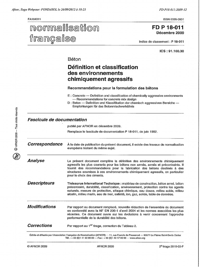 NF P18-011 - Agressivité - Béton | PDF