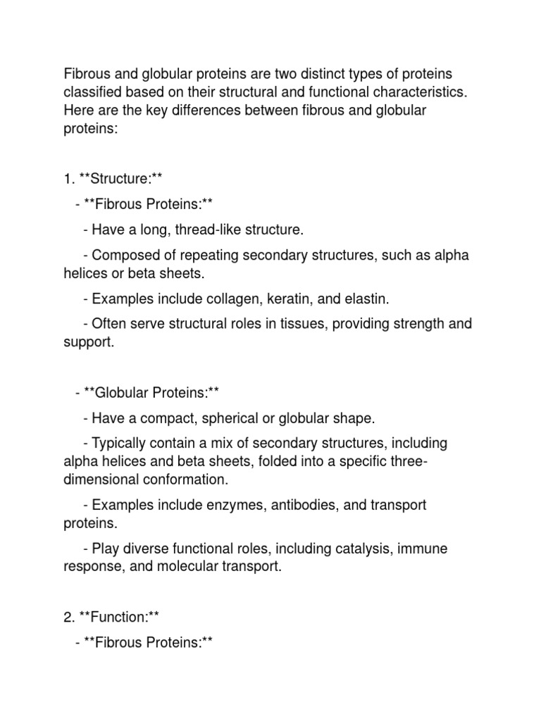 Fibrous and Globular Proteins Are Two Distinct Types of Proteins ...