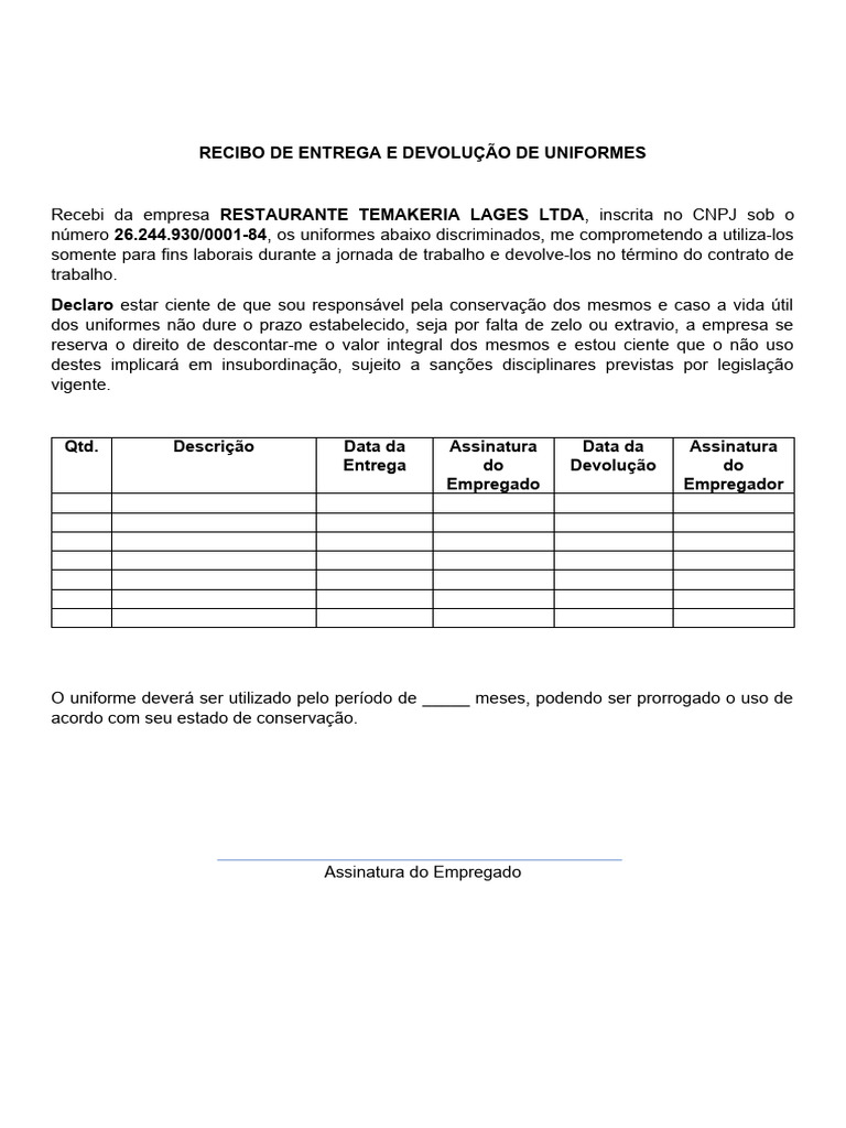 Recibo de Uniformes | PDF
