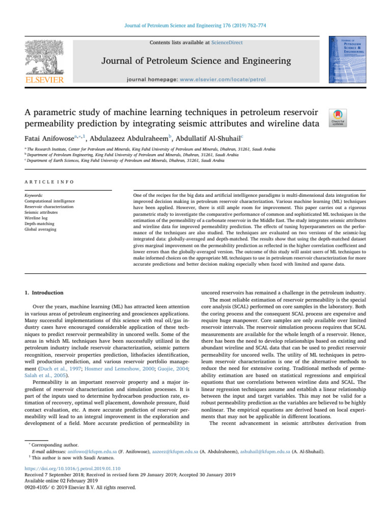 A Parametric Study of Machine Learning Techniques in Petroleum Reservoir Permeability Prediction ...