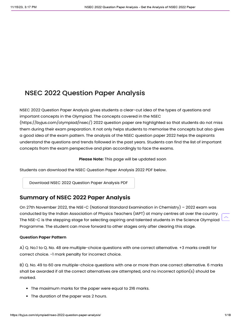 NSEC 2022 Question Paper Insights | PDF | Chemical Equilibrium | Ketone