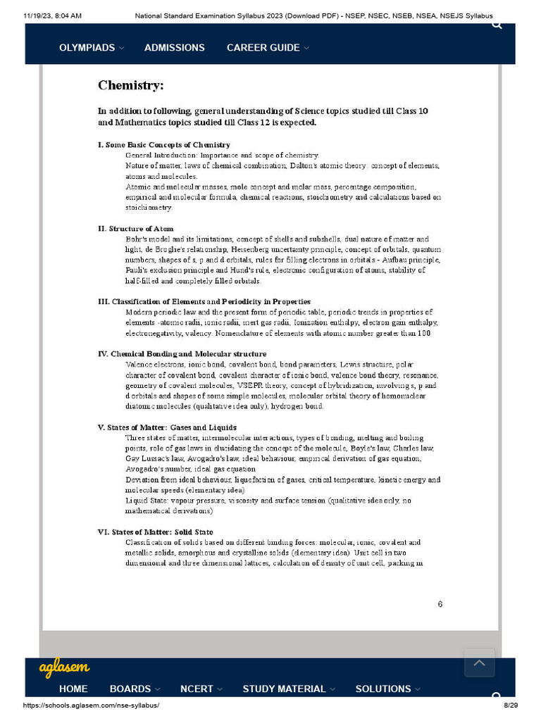 National Standard Examination Syllabus 2023 (Download PDF) - NSEP, NSEC ...