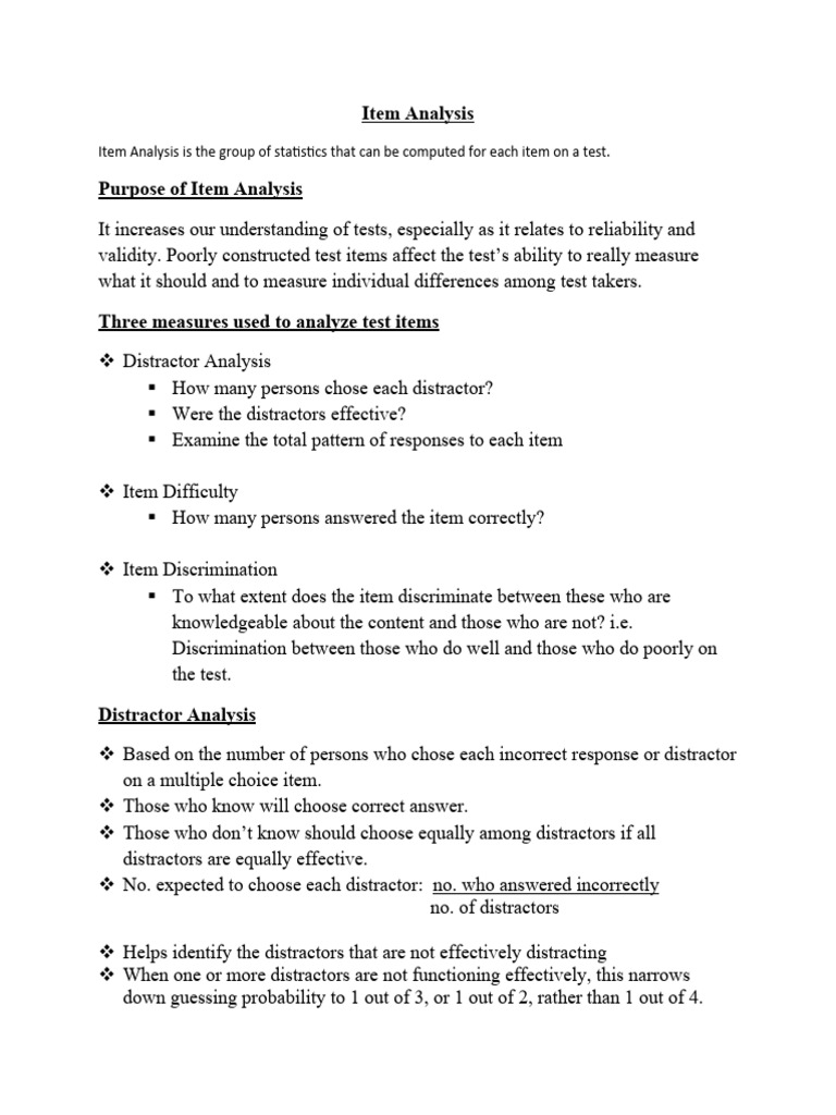 Item Analysis | PDF | Applied Mathematics | Cognition