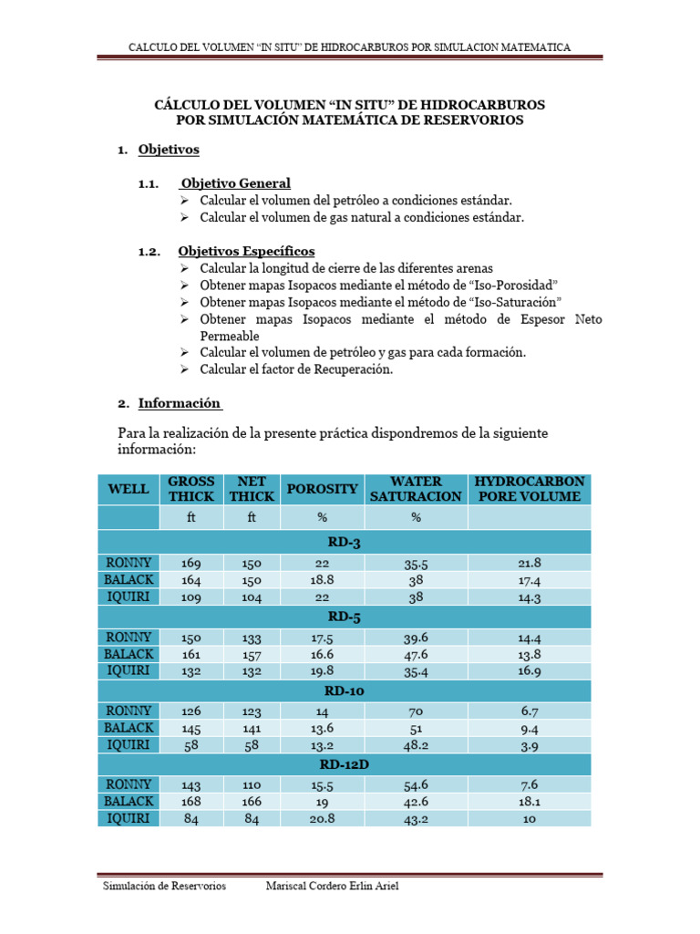 Cálculo de Volumen In Situ de Hidrocarburos | PDF | Metodología ...