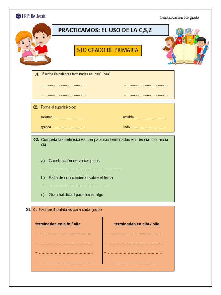 Practicamos: El Uso de La C, S, Z: 5to Grado de Primaria | PDF | Ajedrez