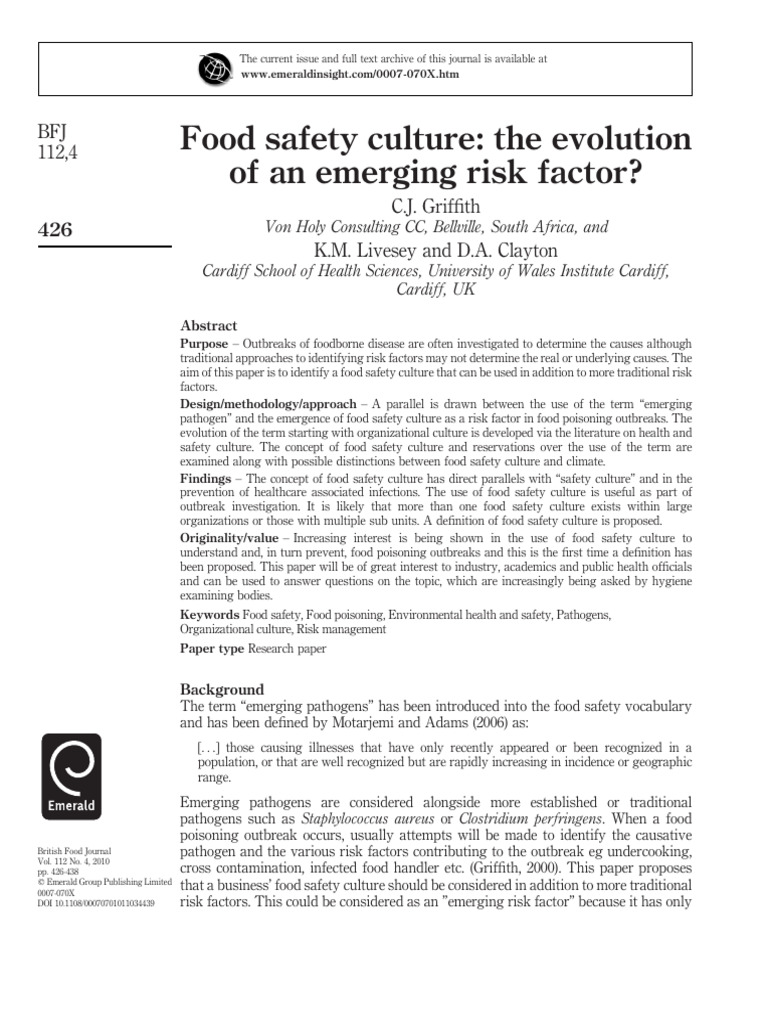 7.food Safety Culture - The Evolution of An Emerging Risk Factor | PDF ... 7.food Safety Culture - The Evolution of An Emerging Risk Factor | PDF ...