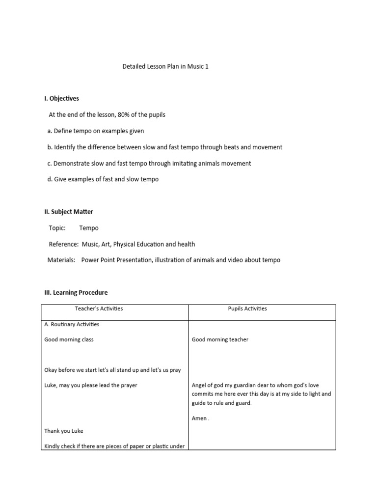 Detailed Lesson Plan in Music | PDF | Teachers | Stars