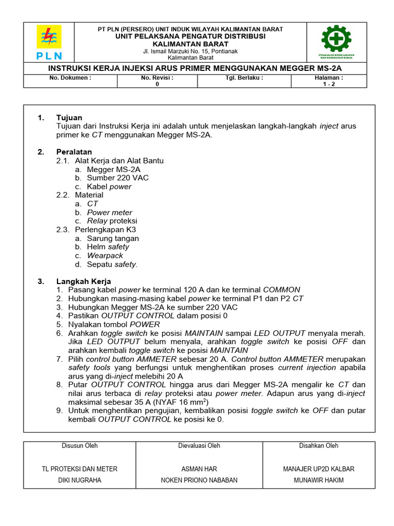 Instruksi Kerja Pengujian CT Menggunakan Megger Ms-2a | PDF