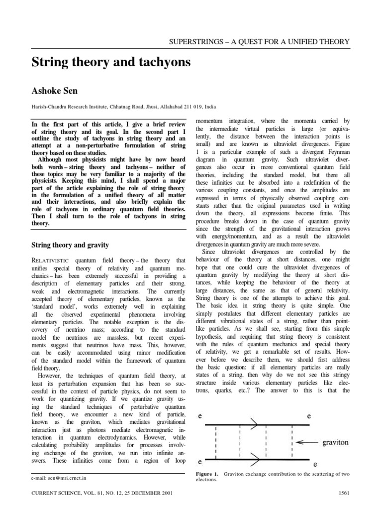 String Theory and Tachyons: Ashoke Sen | PDF | String Theory | Elementary Particle