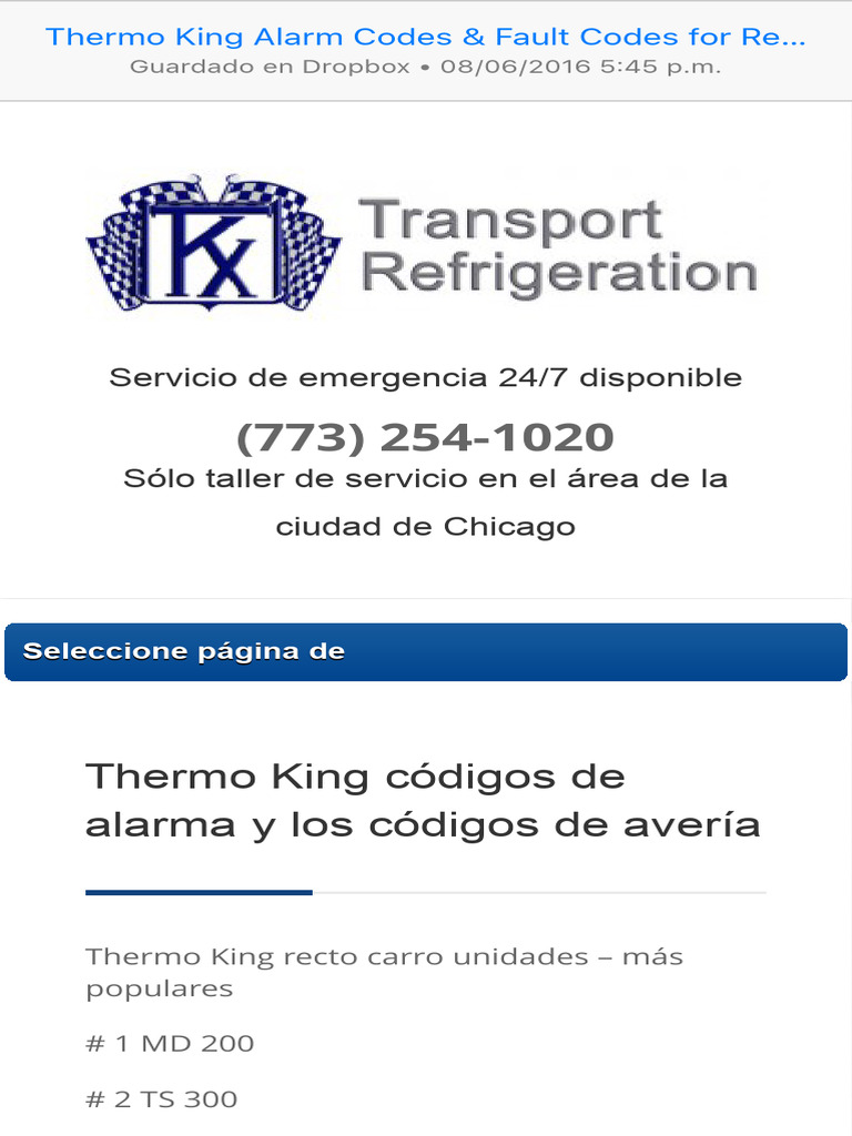 Thermo King Alarm Codes & Fault Codes For Refrigeration Repair | PDF | Presión | Motores
