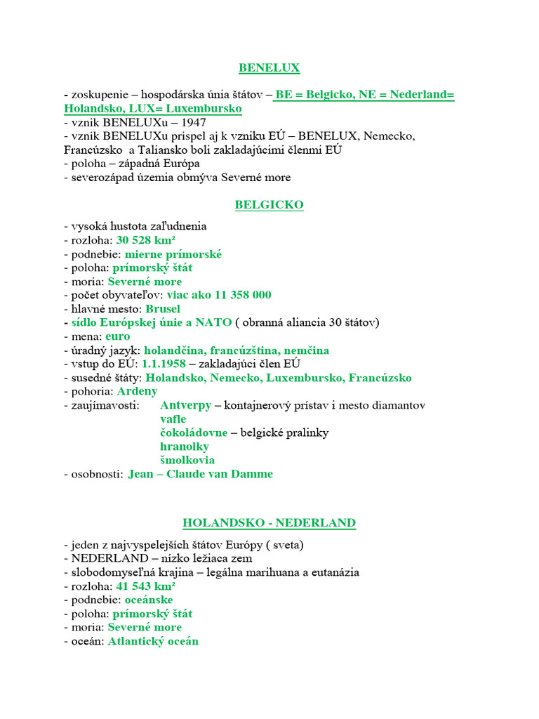 BENELUX Poznamky 1 | PDF