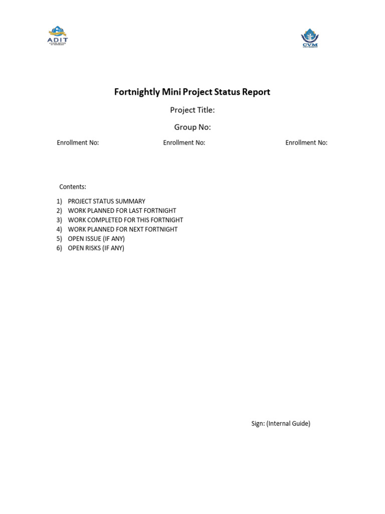 Fortnightly Project Status Report | PDF