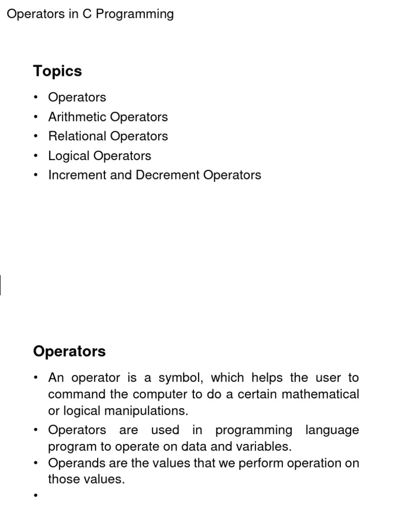 Lecture Notes Operators In C Programming Pdf Computer Engineering Computing