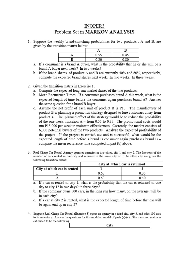 Markov Problem Set | PDF | Brand | Bad Debt