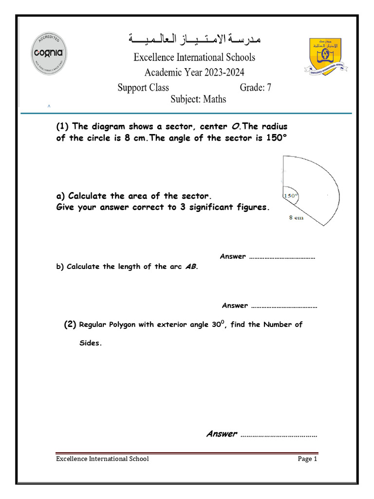 Grade 7 Mathematics Exam Questions 2024 | PDF | Circle | Angle