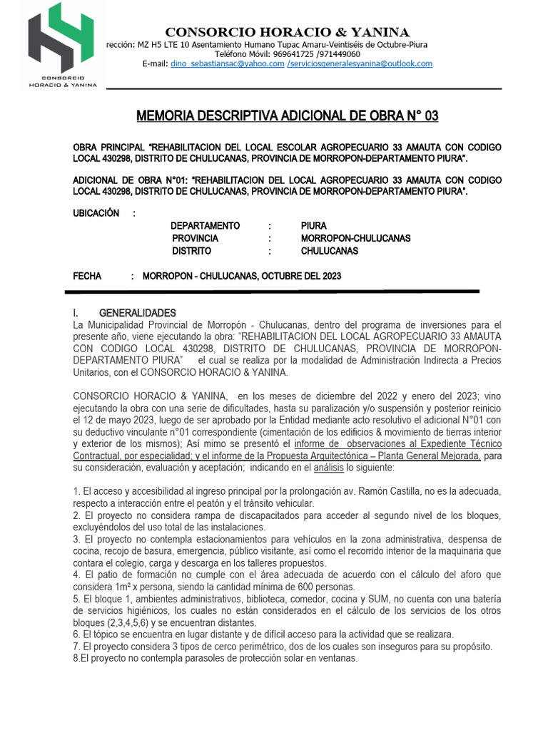 MEMORIA DESCRIPTIVA ADICIONAL DE OBRA N°03 rev.03 | PDF | Hormigón ...