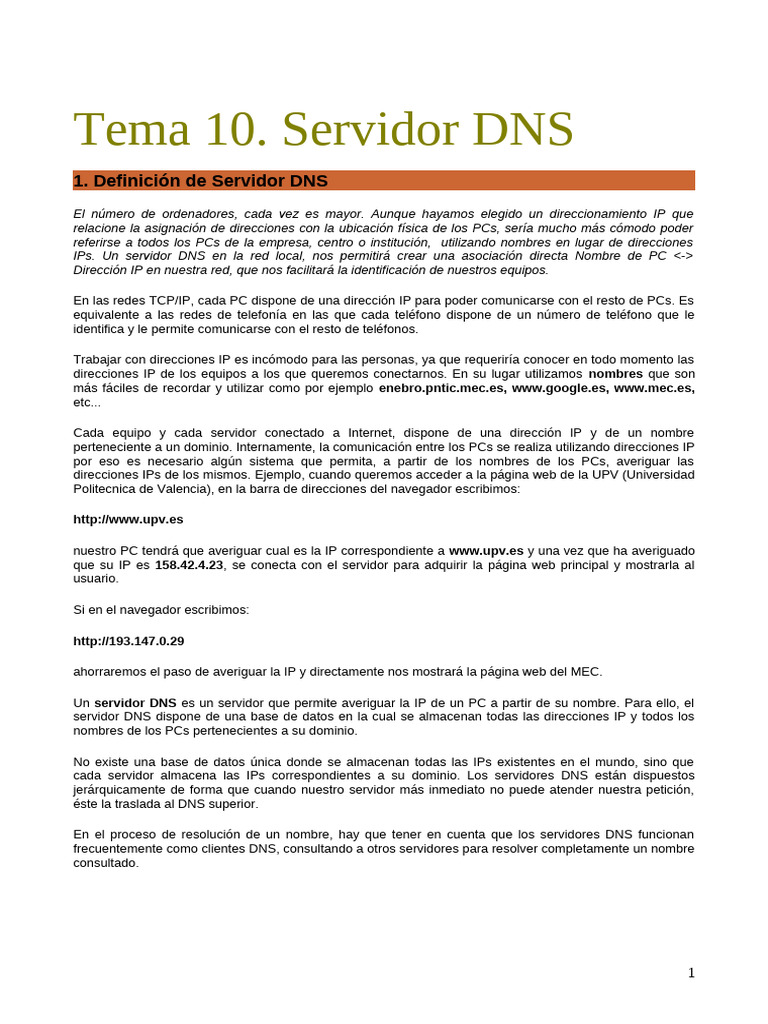 Tema 2 - Servidor DNS | PDF | sistema de nombres de dominio | Dirección IP