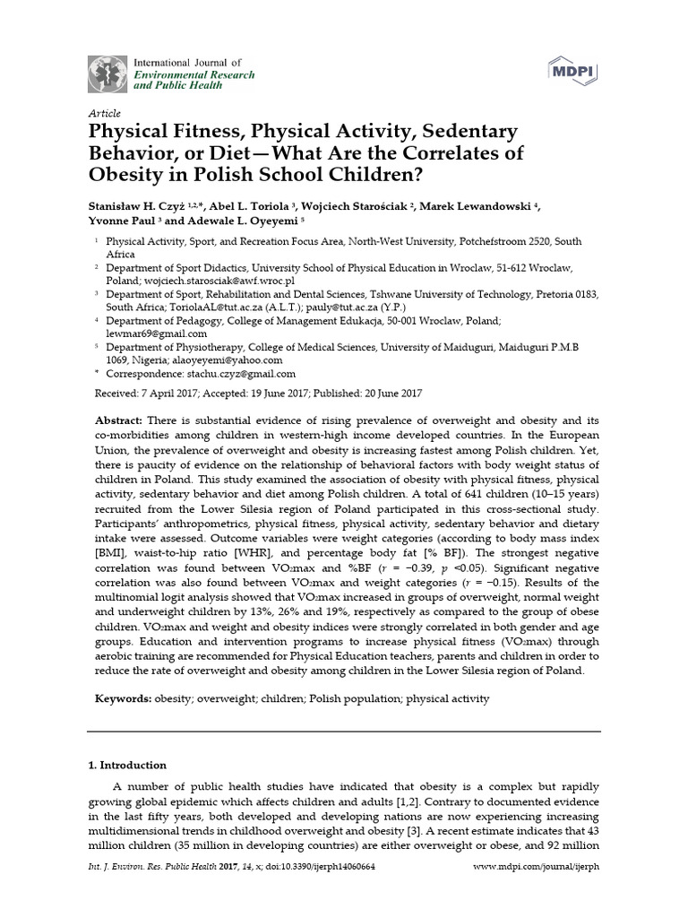 Physical Fitness Physical Activity Sedentary Behav | PDF | Obesity | Body Mass Index