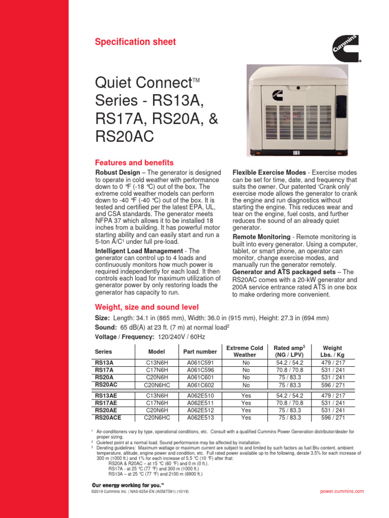 Quiet Connect Series Spec Sheet (NAS-6254) (A056T581) | PDF | Electric ...
