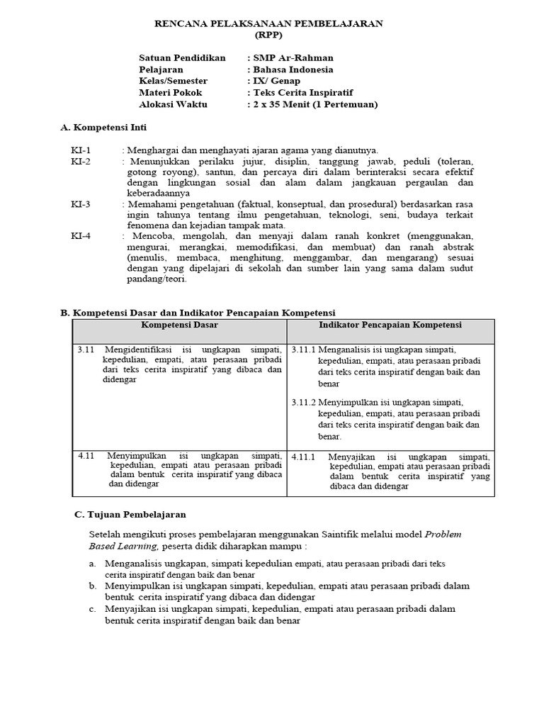 RPP Teks Insfiratif | PDF