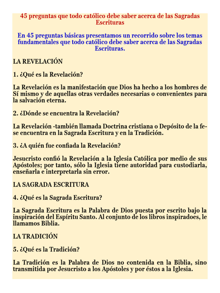 45 Preguntas Que Todo Católico Debe Saber Acerca de Las Sagradas ... 45 Preguntas Que Todo Católico Debe Saber Acerca de Las Sagradas ...