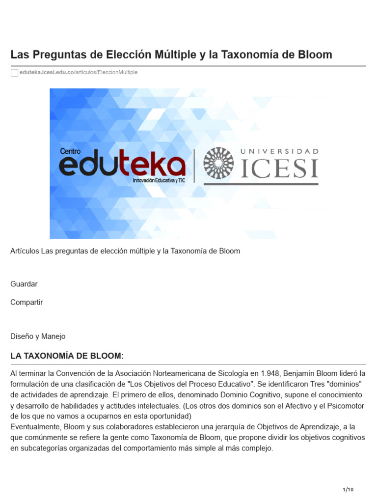 Las Preguntas de Elección Múltiple y La Taxonomía de Bloom | PDF ...