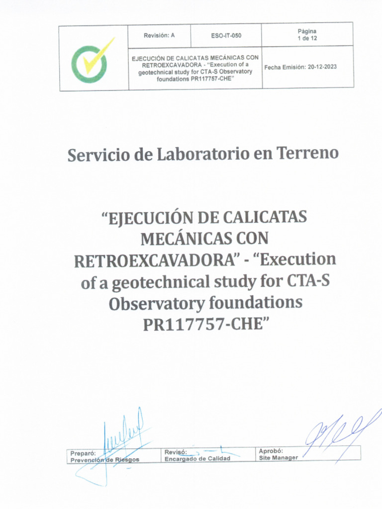 Eso-It-050 Ejecución de Calicatas Mecánicas Con Retroexcavadora | PDF