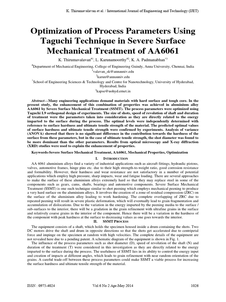Taguchi Optimization of SSMT for AA6061 | PDF | Crystallite | Analysis ...