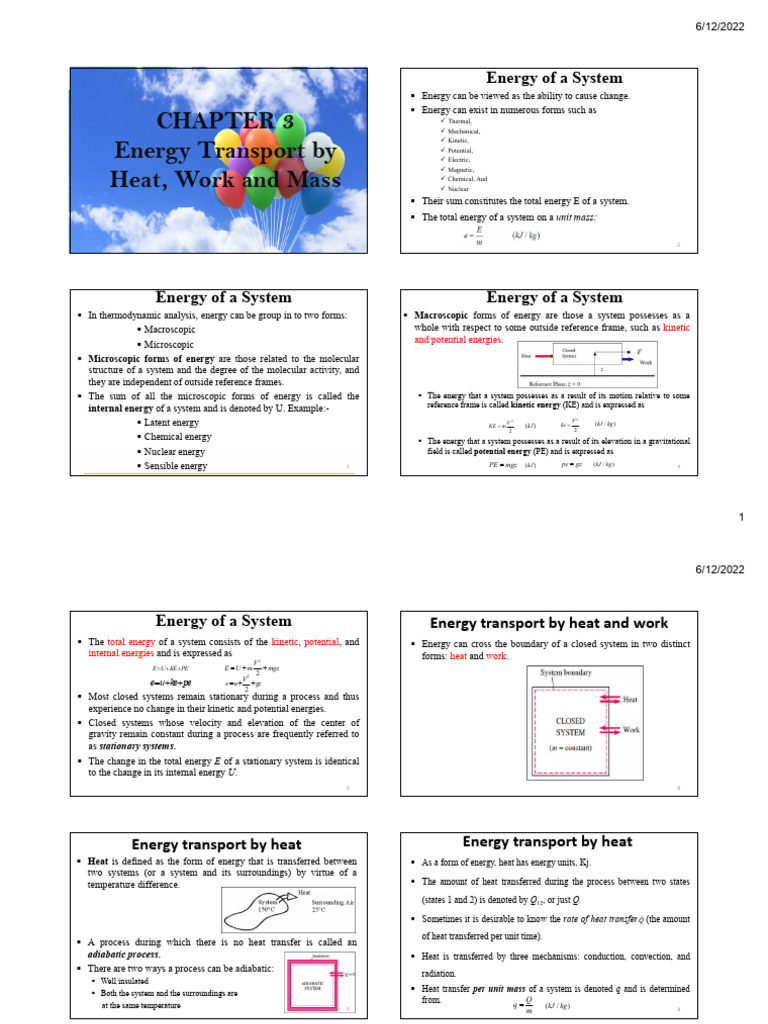 CH-3 Energy Transport by Heat, Work and Mass | PDF