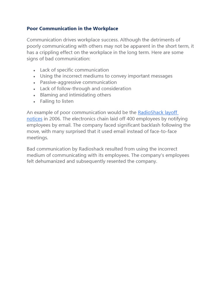 Signs of Poor Workplace Communication | PDF