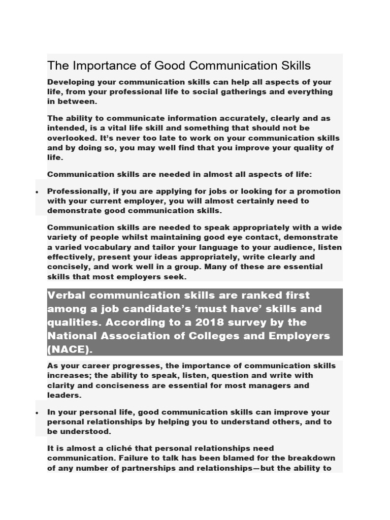 The Importance of Good Communication Skills | PDF | Communication ...