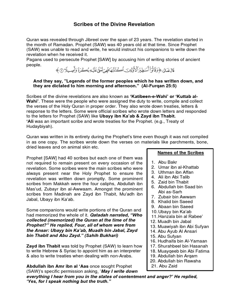 CH 4student Resource - Scribes of The Divine Revelation 2023-24 | PDF ...