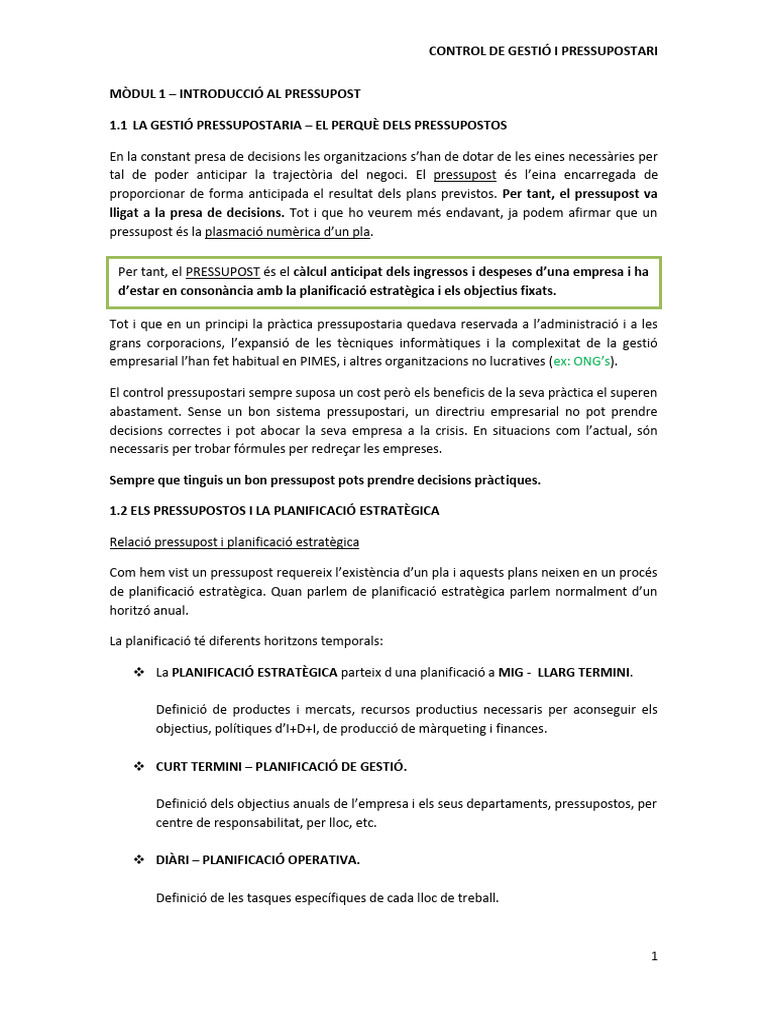 Tema 1 Control de Gestió | PDF