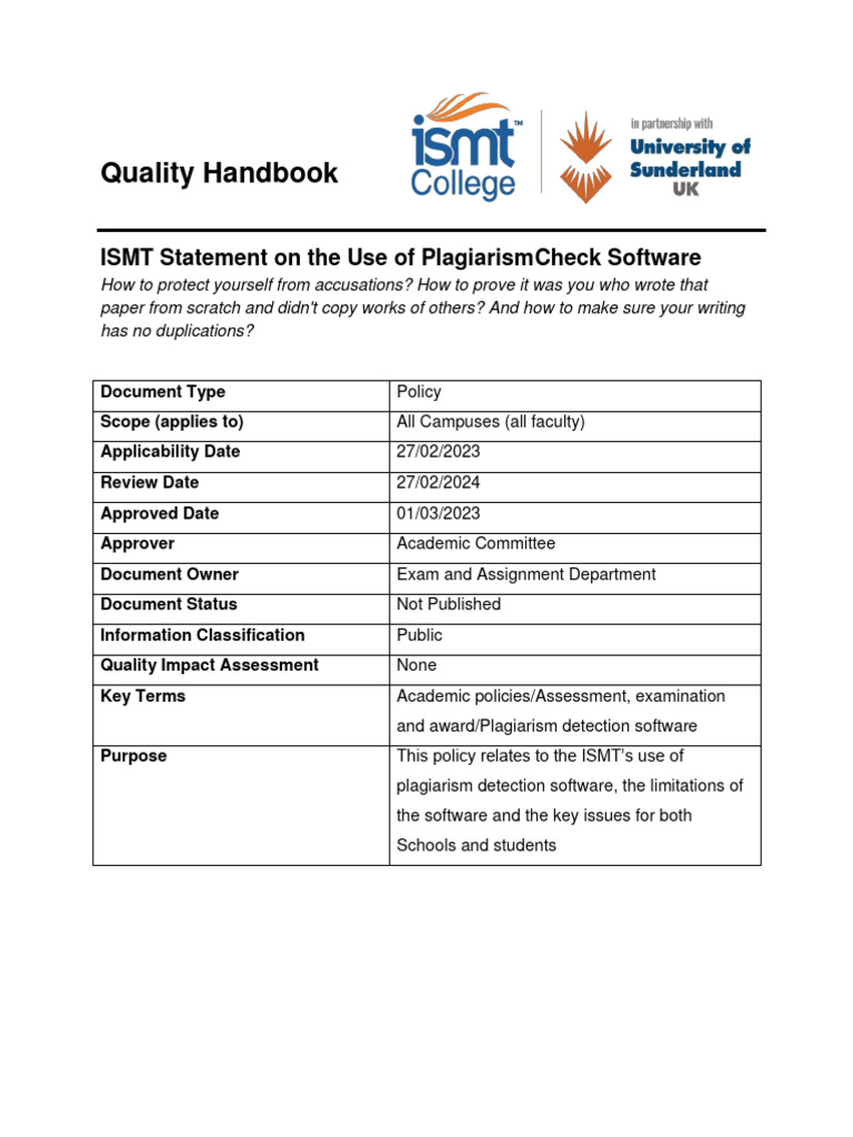 Quality Handbook For Plagiarism Detection Tool | PDF