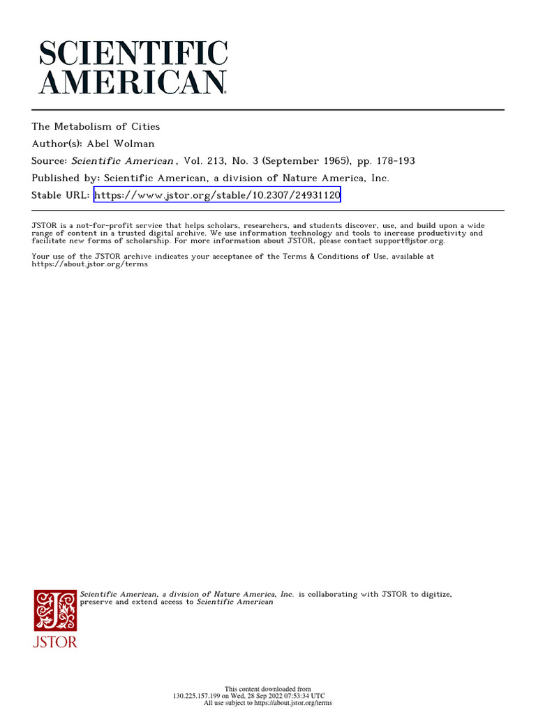 Wolman - 1965 - The Metabolism of Cities | PDF | Water | Water Scarcity