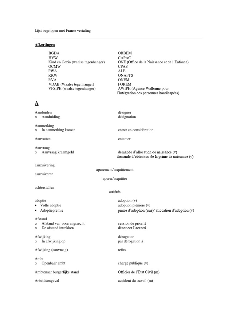 Frans - Begrippen Kinderbijslag | PDF