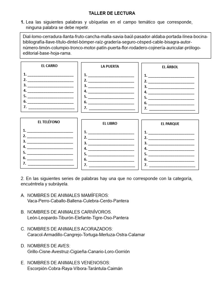 Taller de Lectura Comprensiva | PDF